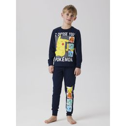 Pyjama name it "NKMABEL POKEMON LS NIGHSET NOOS SKY", Jungen, Gr. 122/128, blau (navy blazer (blank)), Jersey, Obermaterial: 95% Baumwolle, 5% Elasthan, bedruckt, unifarben, Basic normal, Rundhals, Rippbündchen, Homewear-Sets Pyjama, mit tollen Druckmotiven