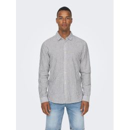 Only & Sons Kurzarmhemd ONLY & SONS "ONSCAIDEN LS STRIPE LINEN SHIRT 660 NOOS", Herren, Gr. XXL, N-Gr, blau (schwarz navy), Web, Obermaterial: 55% Baumwolle, 45% Leinen, unifarben, Basic, slim fit, Hemden