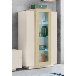 Vitrine Inosign "Coro, Vitrine, Glasvitrine, Vitrinenschrank, Stauraumvitrine", beige (eiche chopin, kaschmir), B:80cm H:120,5cm T:38cm, FSC-zertifizierter Holzwerkstoff, Glas, Schränke, Vitrine, 3 Türen davon 1 Glastür, 9 Fächer, Doppeltiefe, Höhe 120,5cm