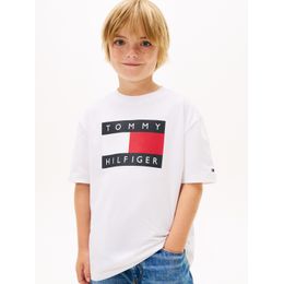 T-Shirt Tommy Hilfiger, M&auml;dchen, Gr. 8 (128), wei&szlig;, Single Jersey, Obermaterial: 100% Baumwolle, unifarben, regular fit normal, Rundhals, eingesetzt abgesteppte Kante, Shirts T-Shirt