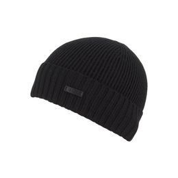 Beanie BOSS "Fati", Damen, schwarz, Grobstrick, Wolle, unifarben, M&uuml;tzen Beanie, aus Rippenstrick