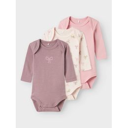 Langarmbody name it "NBFBODY 3P LS BARELY PINK BOW NOOS", Jungen, Gr. 68, N-Gr, pink (barely pink), Sweatware, Obermaterial: 100% Baumwolle, bedruckt, regular fit, Rundhals, Bodys