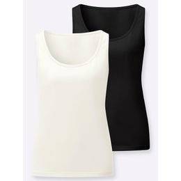 Shirttop Casual Looks, Damen, Gr. 36, schwarz, ecru, 100% Baumwolle, unifarben, Rundhals, Tops Shirttop