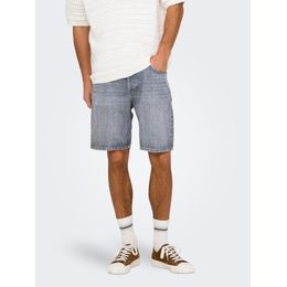 Only & Sons Shorts ONLY & SONS "ONSEDGE MG 2042 AZG DNM SHORTS", Herren, Gr. S, N-Gr, blau (medium grau denim), Web, Obermaterial: 100% Baumwolle, unifarben, straight fit knielang, Hosen Shorts