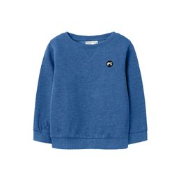 Sweatshirt name it "NMMVIMO LS SWEAT BRU NOOS", Jungen, Gr. 104, delft, angeraute Sweatware, Obermaterial: 60% Baumwolle, 40% Polyester, meliert, unifarben, regular fit hüftlang, Rundhals, Rippbündchen, Sweatshirts Sweatshirt