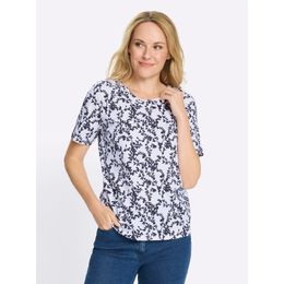Kurzarmshirt "Kurzarm-Shirt", Damen, Gr. 42, wei&szlig;, marine, bedruckt, 100% Baumwolle, gebl&uuml;mt, gemustert, mehrfarbig, Rundhals, Shirts