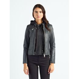 Lederjacke Maze "Mico", Damen, Gr. L, grau (dunkelgrau), Obermaterial: 100% Lammleder; Innenfutter: 100% Polyester; Kapuze: 55% Baumwolle, 45% Polyester, Jacken