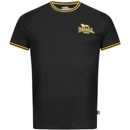 T-Shirt Lonsdale "DUCANSBY", Herren, Gr. M, schwarz (schwarz, gelb), Jersey, Obermaterial: 100% Baumwolle, unifarben mit Farbeins&auml;tzen, normal, Rundhals, Rippb&uuml;ndchen kontrastfarben, Shirts T-Shirt