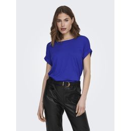 T-Shirt Only "ONLMOSTER &ndash; Kurzarmshirt mit Aufschlag und klassischem Look", Damen, Gr. S, blau (surf the web), Jersey, Obermaterial: 75% Viskose, 20% Polyester, 5% Elasthan, unifarben, regular fit normal, Rundhals, mit Aufschlag, Shirts T-Shirt, unifarben, casual, regular fit, Viskosemischung, Rundhals