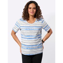 Kurzarmshirt Casual Looks "Ringelshirt", Damen, Gr. 42, himmelblau, ecru, geringelt, 100% Baumwolle, gemustert, mehrfarbig, Shirts