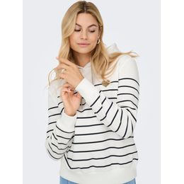 Only Damen Kapuzensweatshirt "ONLADELLE L/S STRIPE HOOD SWT"cloud dancer stripes:navy blazer, emb. heart (gold), Gr. M, gestreift, Sweatware,