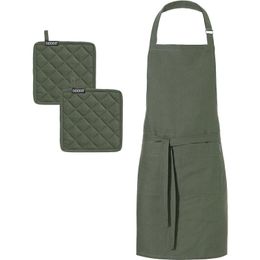 DDDDD Kochsch&uuml;rze &raquo;Kit&laquo; Set, 3 Stk. mit 2 Topflappen dunkelgr&uuml;n Obermaterial: 100% Baumwolle 0