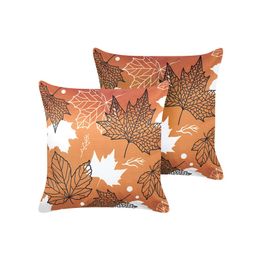 Beliani 2er-Set Dekokissen POINSETTIA in Orange/Weiß/Schwarz | Gr.: onesize