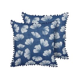 Beliani 2er-Set Dekokissen DANDELION in Blau/Wei&szlig; | Gr.: onesize