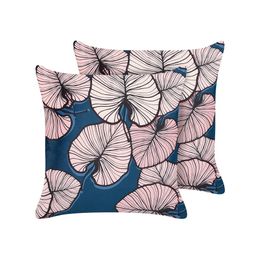 Beliani 2er-Set Dekokissen CHRYSANTHEMUM in Blau/Rosa | Gr.: onesize