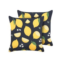 Beliani 2er-Set Dekokissen CITRUS in Schwarz/Gelb/Wei&szlig; | Gr.: onesize