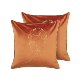 Beliani 2er-Set Dekokissen CROCUS in Orange/Gold | Gr.: onesize