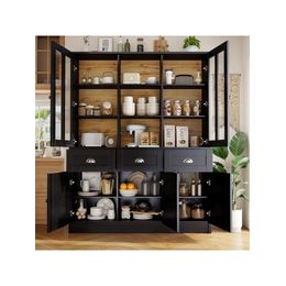ABRIHOME Küchenschrank Esszimmerschrank mit Schubladen 140×38.5×175cm Schwarz | Gr.: onesize