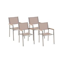 Beliani 4er-Set Gartenstuhl GROSSETO in Beige/Silber/Braun | Gr.: onesize