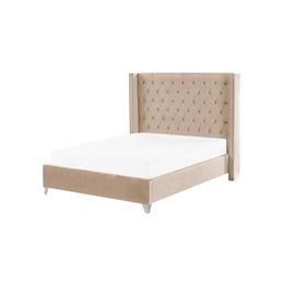 Beliani Doppelbett LUBBON in Beige/Silber - (W) 152 x (H) 142 x (L) 215 cm | Gr.: onesize