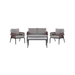 Beliani Lounge Set SCIACCA in Grau/Schwarz/Burgunderrot - (W) 131 x (H) 80 x (L) 72 cm | Gr.: onesize
