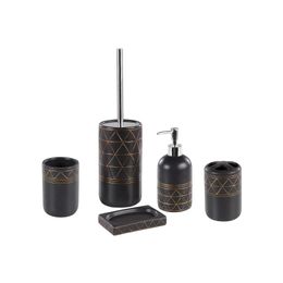 Beliani 5-tlg Badezimmer-Zubeh&ouml;r LANCO in Schwarz/Gold | Gr.: onesize