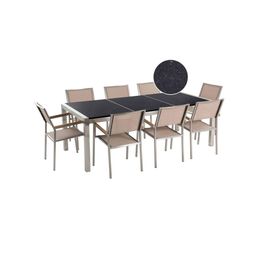 Beliani 9-tlg Gartentisch Set GROSSETO in Schwarz/Beige/Silber | Gr.: onesize
