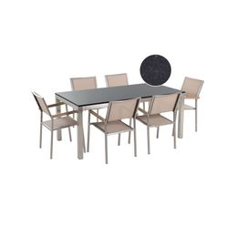 Beliani 7-tlg Gartentisch Set GROSSETO in Schwarz/Beige/Silber | Gr.: onesize