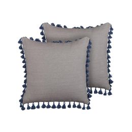 Beliani 2er-Set Dekokissen CARPINUS in Grau/Blau | Gr.: onesize