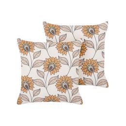 Beliani 2er-Set Dekokissen TUBEROSE in Bunt/Wei&szlig;/Orange | Gr.: onesize