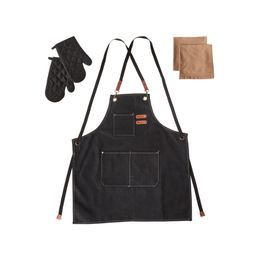 Beliani 5-tlg K&uuml;chentextilien Set RAPHANUS in Schwarz/Braun | Gr.: onesize