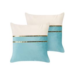Beliani 2er-Set Dekokissen ALLIUM in Blau/Beige/Gold | Gr.: onesize