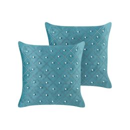 Beliani 2er-Set Dekokissen YARROW in Blau/Silber | Gr.: onesize