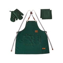Beliani 5-tlg K&uuml;chentextilien Set BRASSICA in Gr&uuml;n/Braun/Grau | Gr.: onesize