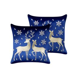 Beliani 2er-Set Dekokissen MERINGUE in Blau/Gold | Gr.: onesize