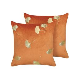 Beliani 2er-Set Dekokissen TULIP in Orange/Gold | Gr.: onesize