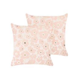 Beliani 2er-Set Dekokissen TRITELEIA in Rosa/Gold/Beige | Gr.: onesize