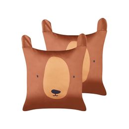 Beliani 2er-Set Dekokissen TEDDYBEAR in Braun | Gr.: onesize