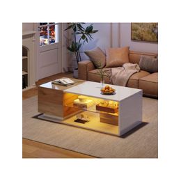 ABRIHOME Hochglanz Couchtisch mit LED-Licht in Wei&szlig; - (B)105 x (H)36 x (T)50 cm | Gr.: onesize