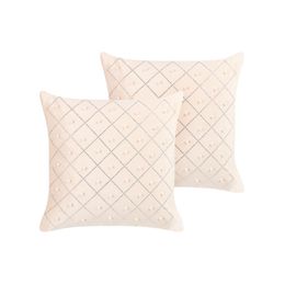 Beliani 2er-Set Dekokissen YARROW in Beige/Silber | Gr.: onesize