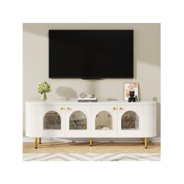 ABRIHOME Wei&szlig;er TV-Schrank mit Glast&uuml;ren und goldenen Griffen & Beinen | Gr.: onesize