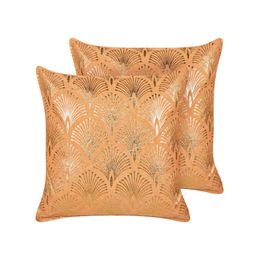 Beliani 2er-Set Dekokissen HOYA in Orange/Gold | Gr.: onesize