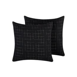 Beliani 2er-Set Dekokissen BELLFLOWER in Schwarz/Silber/Gold | Gr.: onesize