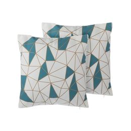 Beliani 2er-Set Dekokissen CLARKIA in Wei&szlig;/Blau/Gold | Gr.: onesize