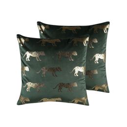 Beliani 2er-Set Dekokissen BLUEBELL in Gr&uuml;n/Gold | Gr.: onesize