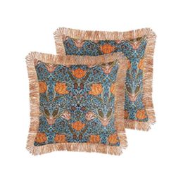 Beliani 2er-Set Dekokissen MITELLA in Blau/Orange | Gr.: onesize