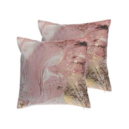 Beliani 2er-Set Dekokissen LANTANA in Rosa/Wei&szlig;/Gold | Gr.: onesize