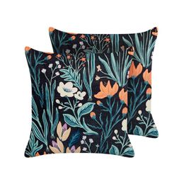 Beliani 2er-Set Dekokissen OSMUNDA in Schwarz/Grün/Orange | Gr.: onesize
