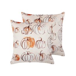 Beliani 2er-Set Dekokissen CUCURBITA in Beige/Wei&szlig;/Orange | Gr.: onesize