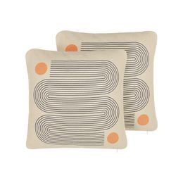 Beliani 2er-Set Dekokissen CALIBRACHOA in Beige/Orange/Grau | Gr.: onesize